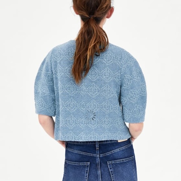 Zara | Tops | Zara Sky Blue Tweed Top With Buttons | Poshmark
